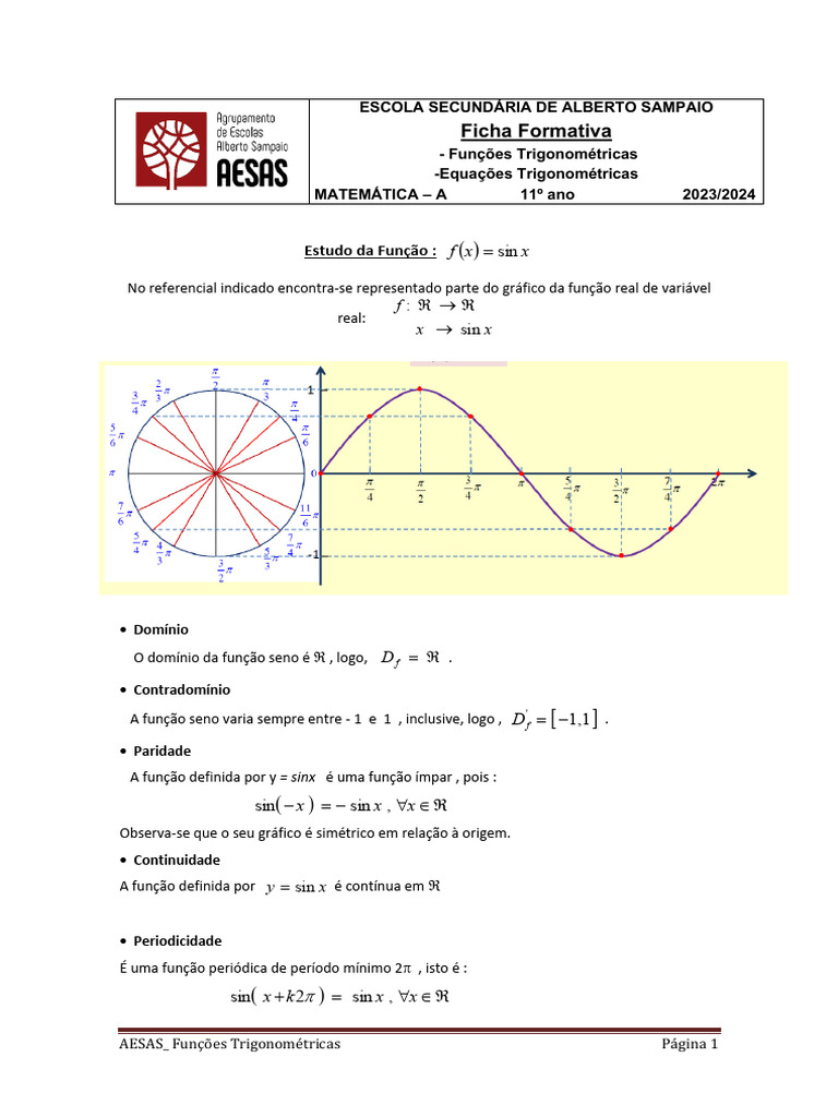 FT - Ficha Formativa - Funções Trigonométricas e Equações ...