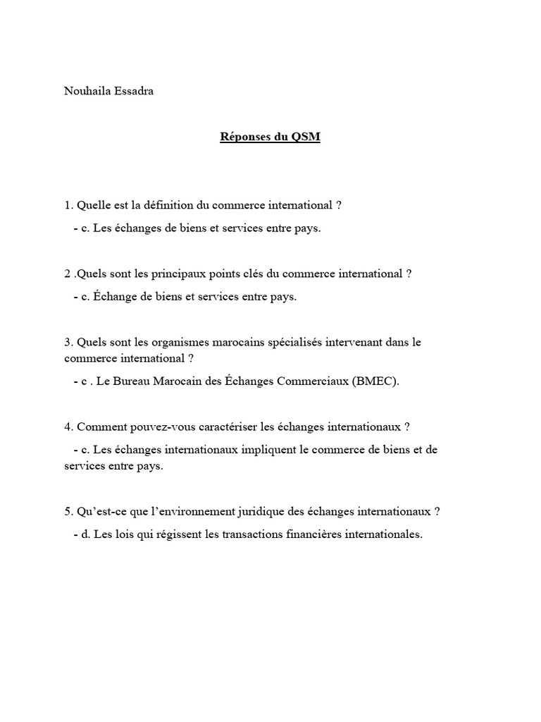 Réponses QSM | PDF