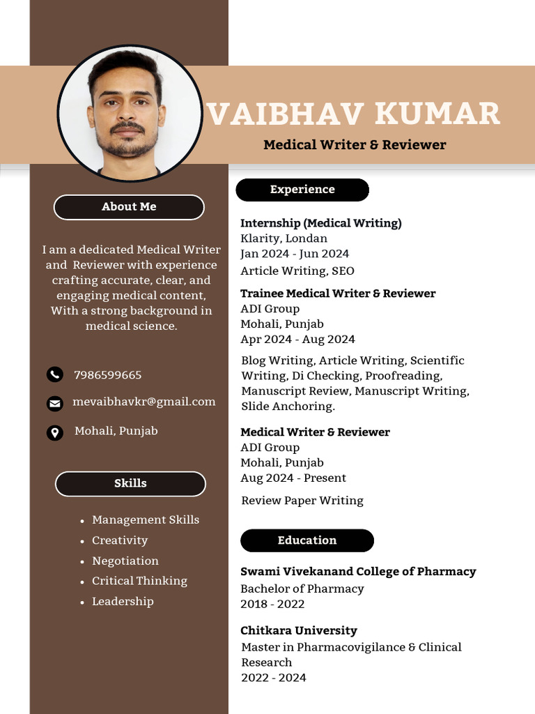 Vaibhav Medical Writing CV | PDF | Career & Growth