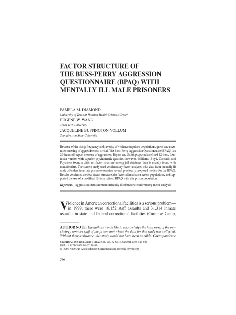 Factor Structure of The Buss-Perry Aggression Questionnaire (Bpaq) With ...