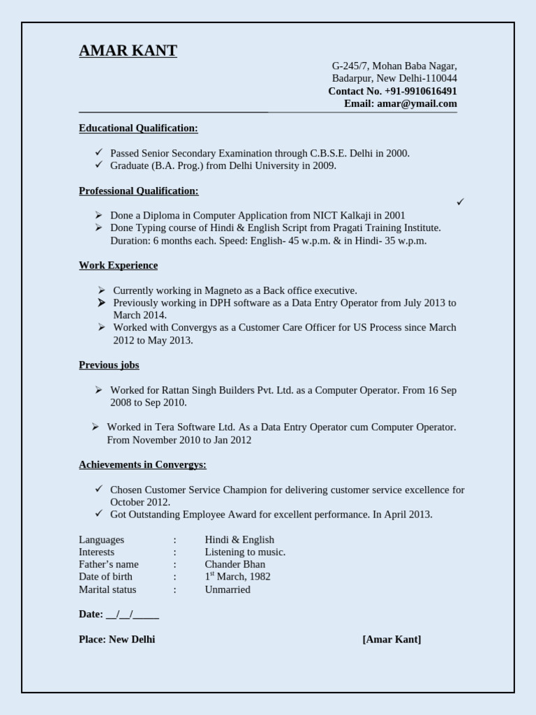Computer Operator Resume CV Templates 11 | PDF