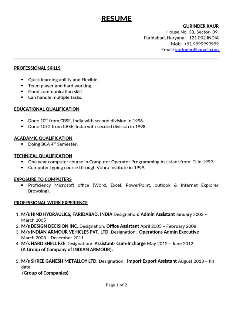 Computer Operator Resume CV Templates 16 | PDF