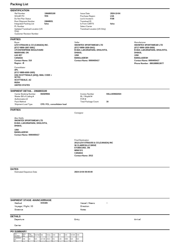 PackingList 1966803100 | PDF