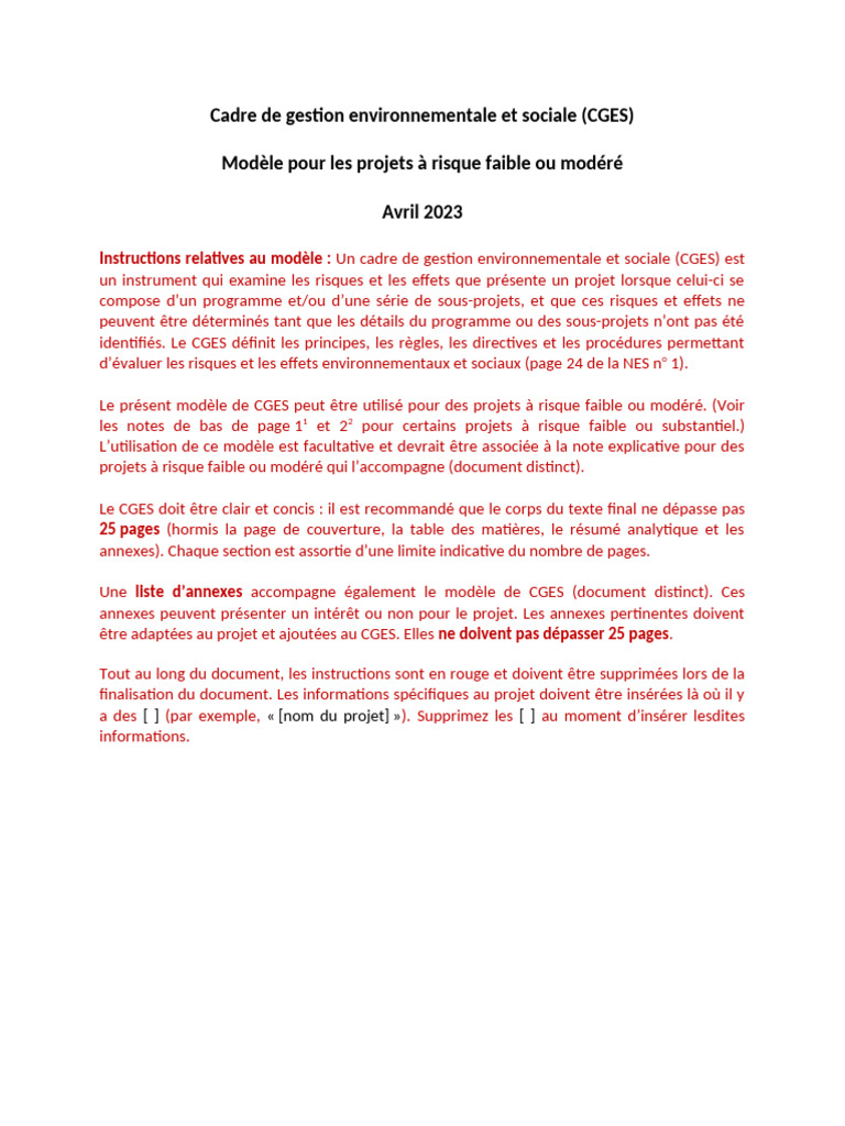 ESMF Template Low Moderate Risk French | PDF