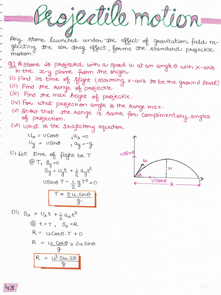 Projectile Motion(Colorful Physics Topper's Notes) | PDF