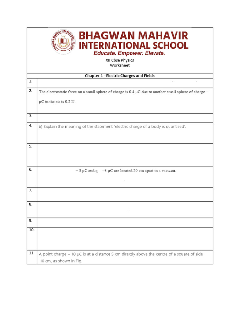 XII Cbse Worksheet | PDF