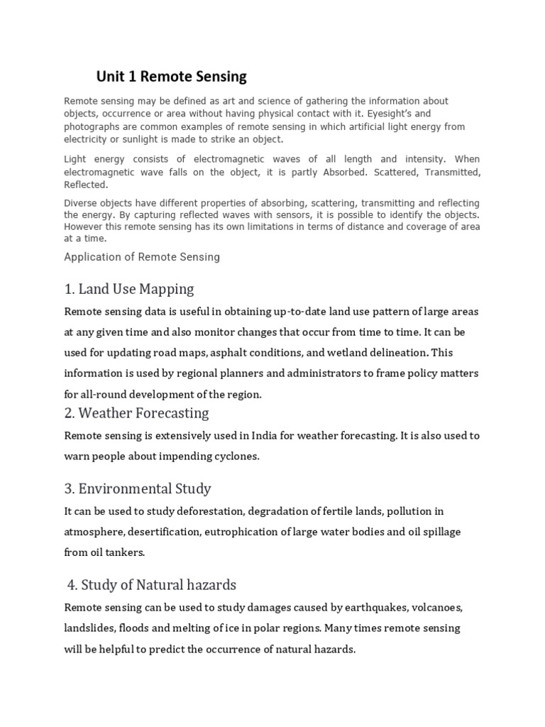 Unit 1 Remote Sensing | PDF