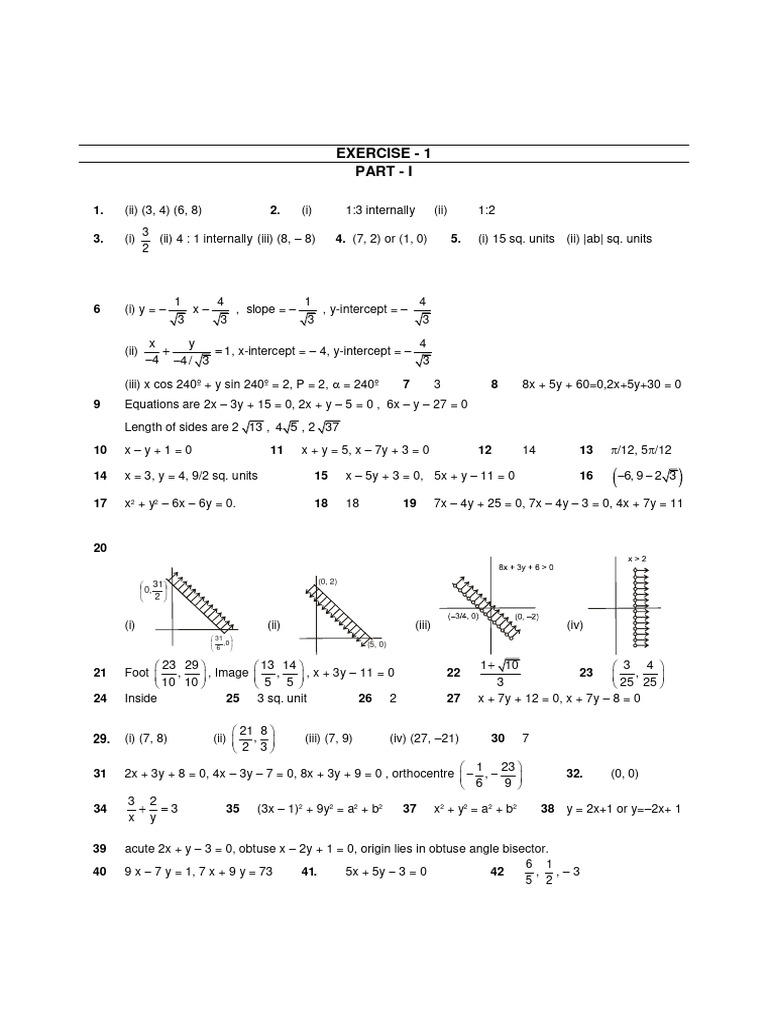 Straight Line Exercise-1-ANSWER KEY | PDF