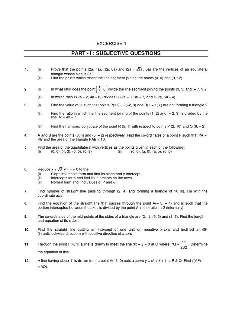 Straight Line Exercise-1 03092023 | PDF
