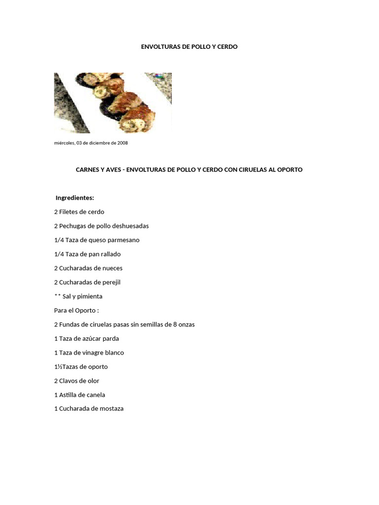 Envolturas de Pollo y Cerdo | PDF