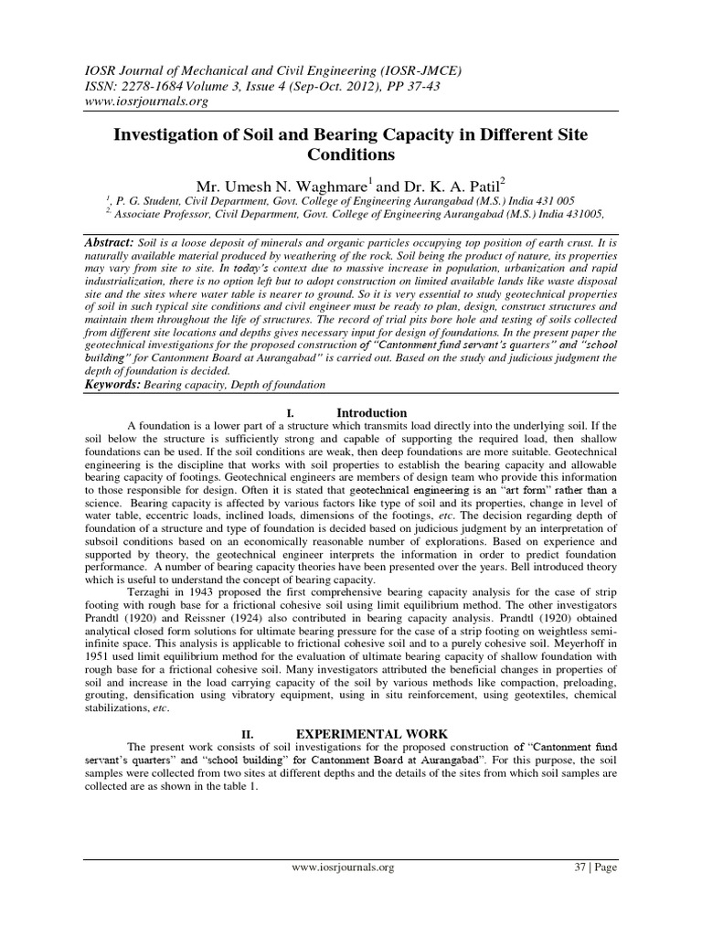 Investigation of Soil and Bearing Capacity | PDF