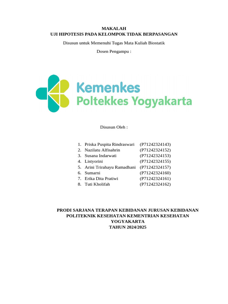 Makalah Bio - Uji Tidak Sama-Kel 8 | PDF