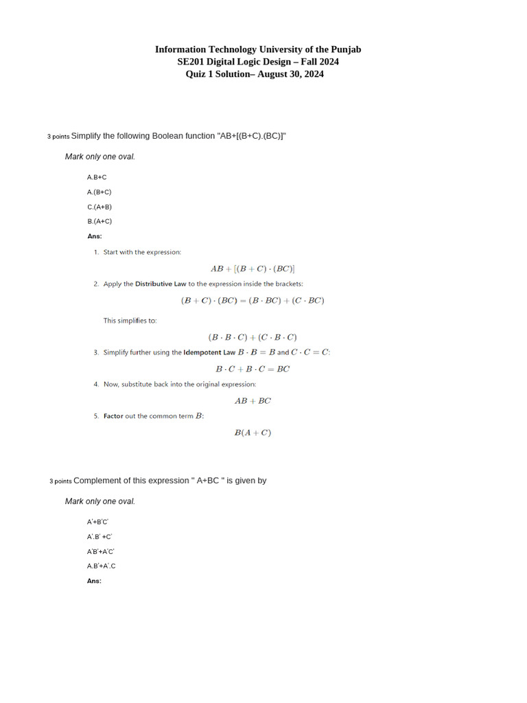 Quiz 1 Solution | PDF