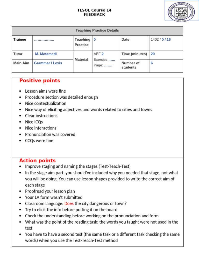 d Tp5 Written Feedback Maryam | PDF