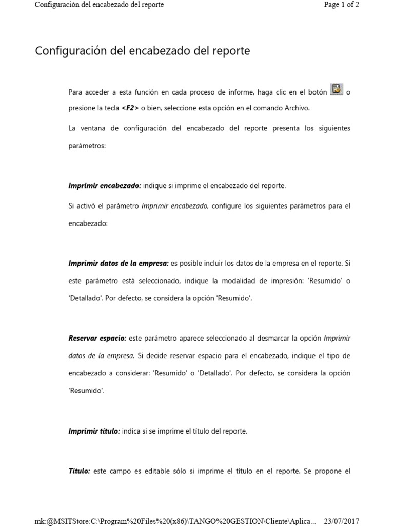 Configuración de Encabezados de Reporte | PDF | Botón (Computación) | Informática