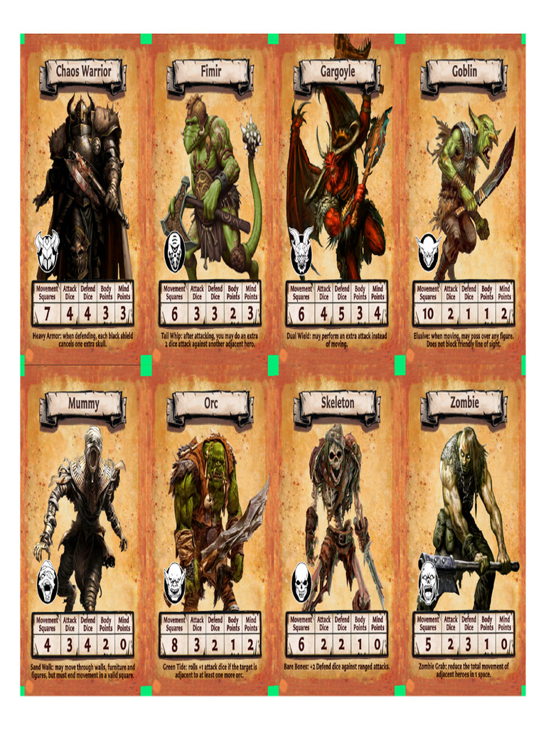 Heroquest 2021 Classic Monsters With Abilities by Odanan Dezpsi0 | PDF