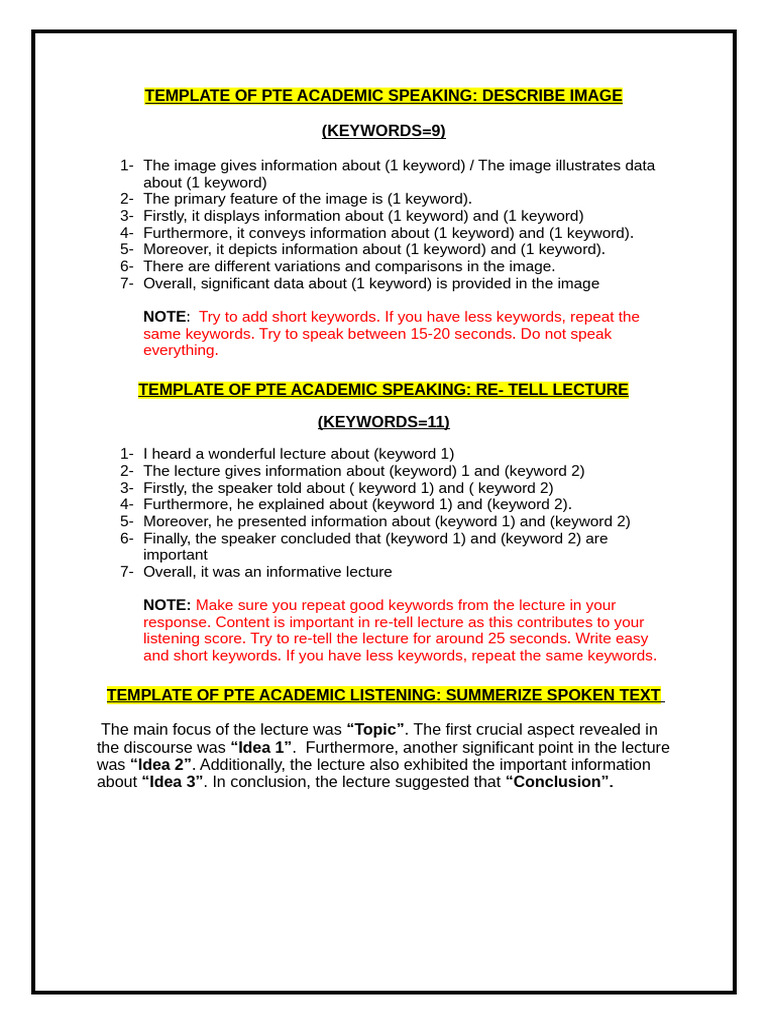 PTE Listening and Speaking - Template | PDF