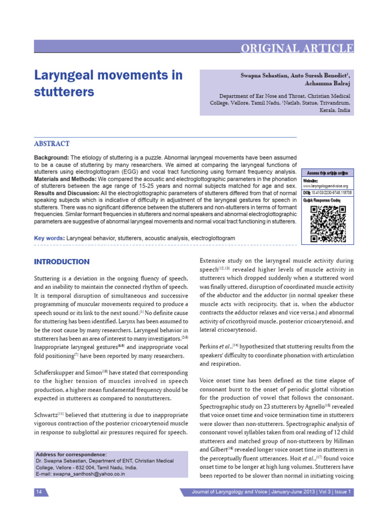 Laryngeal Movements in Stutterers.4 | PDF