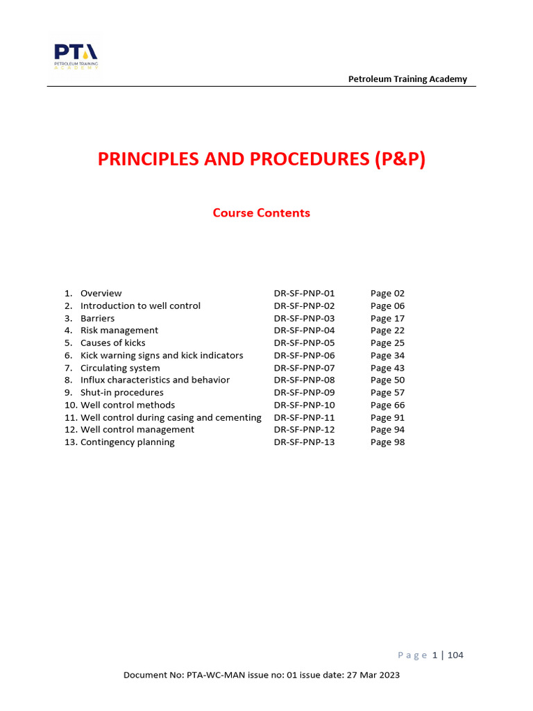 Well Control Principles and Procedures | PDF | Pressure | Finance ...