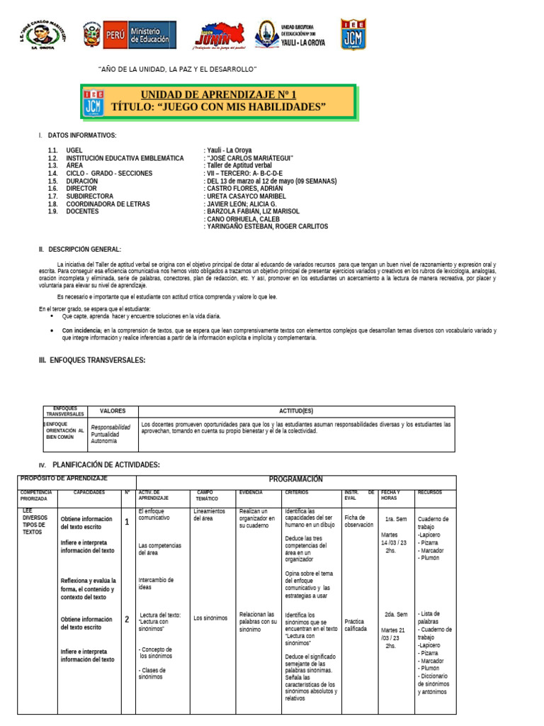 1ra. Unidad Apttud Verbal 3ro. | PDF