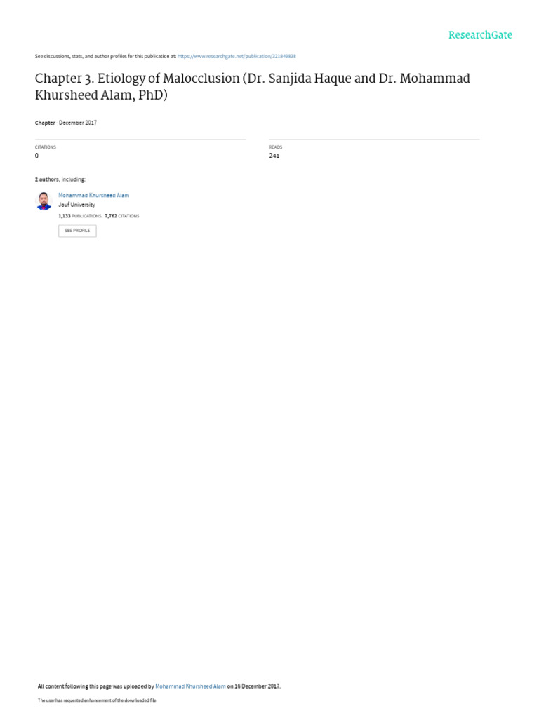 Chapter 3. Etiology of Malocclusion (Dr. Sanjida Haque and Dr. Mohammad Khursheed Alam, PHD) | PDF