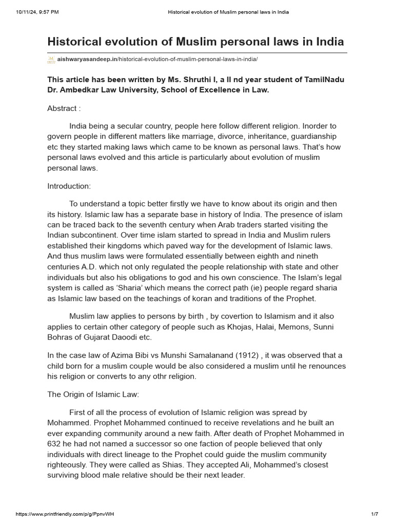 Historical Evolution of Muslim Personal Laws in India | PDF