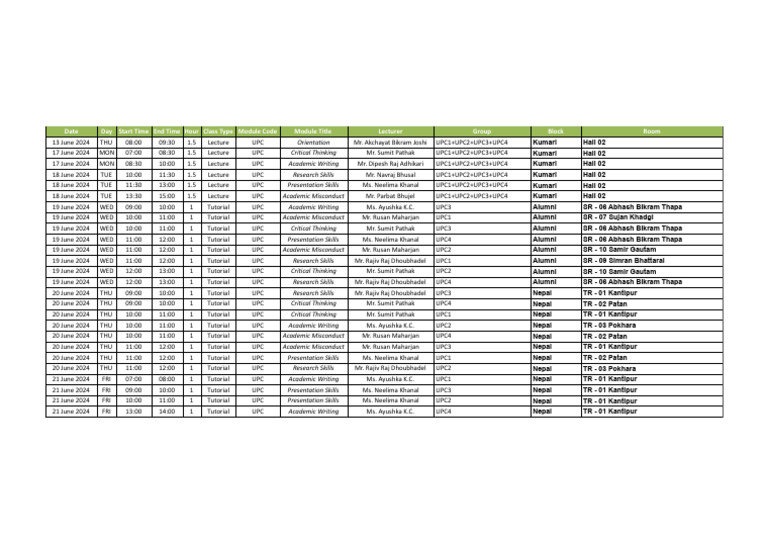 Autumn Intake 2024 UPC Schedule | PDF