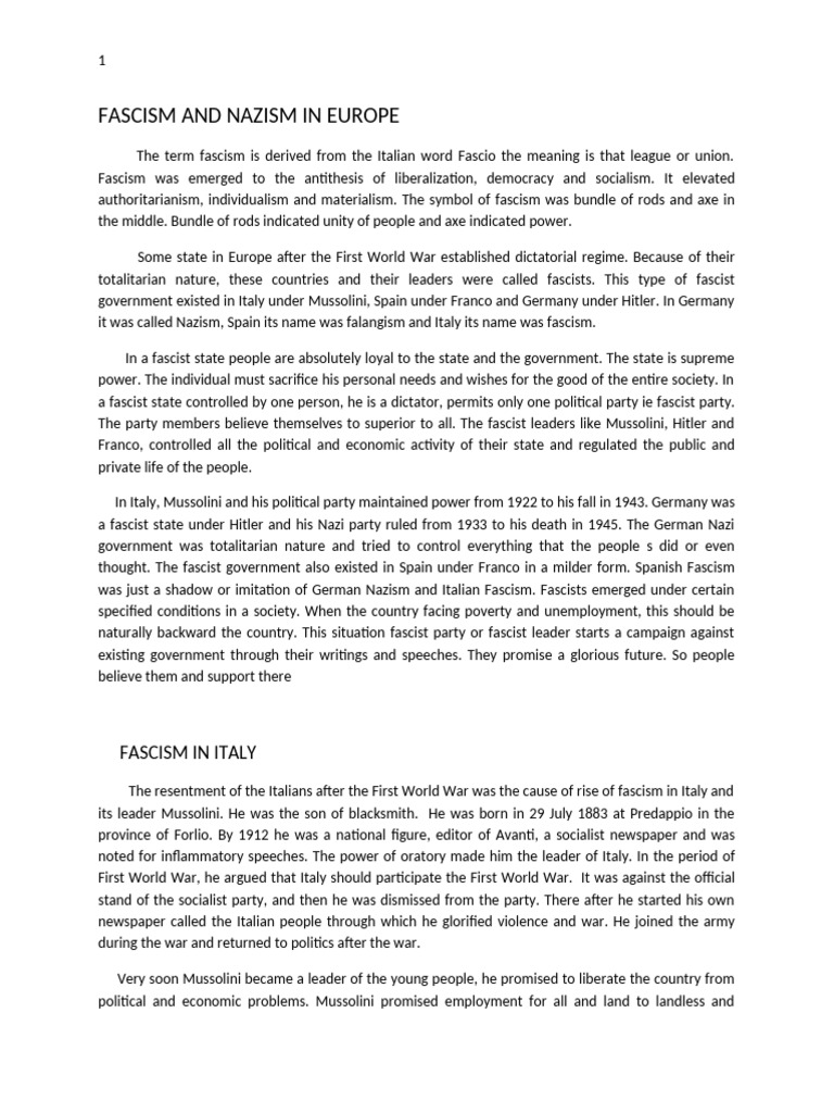 FASCISM AND NAZISM IN EUROPE_092831 | PDF