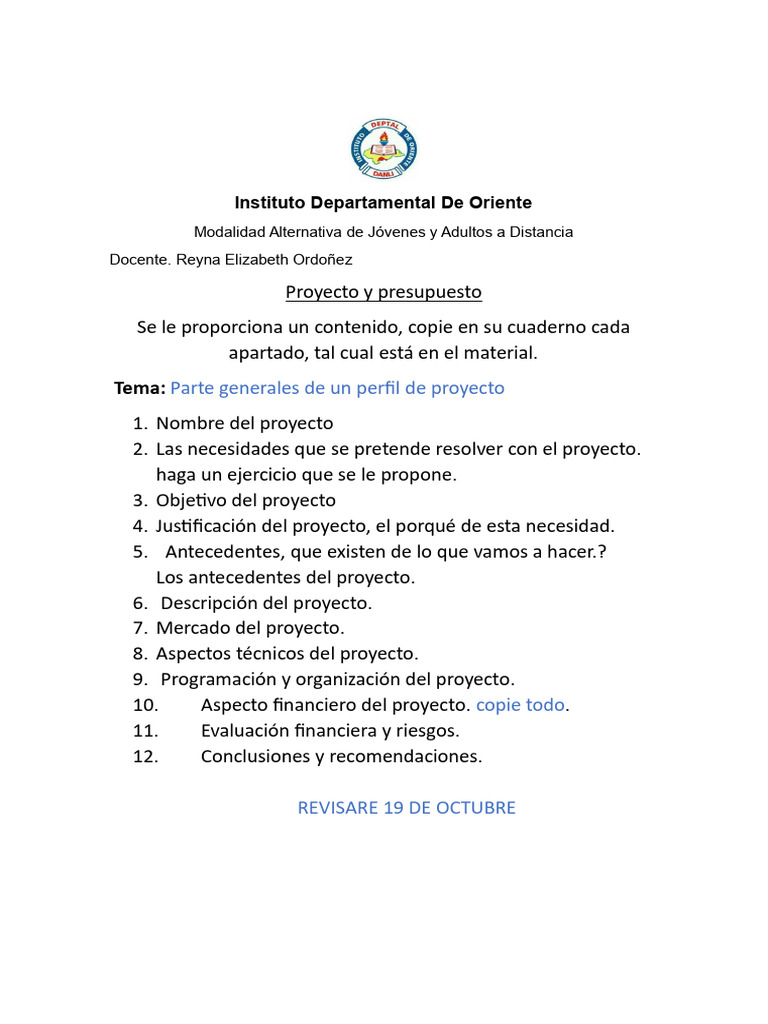 PARTES DE UN PROYECTO | PDF