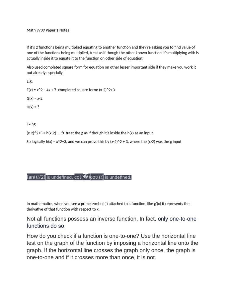 Math 9709 Paper 1 Notes | PDF