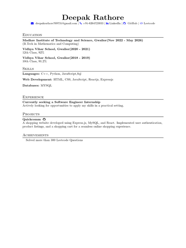 Deepak Rathore: Education | PDF