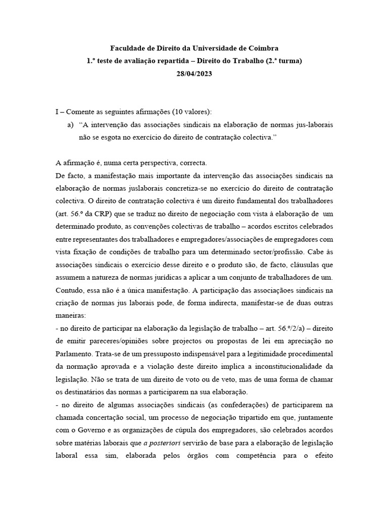 Tópicos - 1. Teste - Avaliacao Repartida-DTII-2023 | PDF