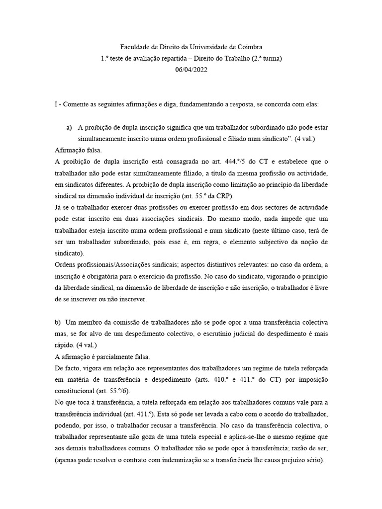 Tópicos 1. Teste Avaliacao Repartida DTII 2022 | PDF