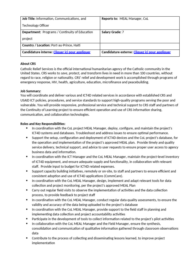 ICT Officer for Continuity of Learning | PDF | Data | Databases
