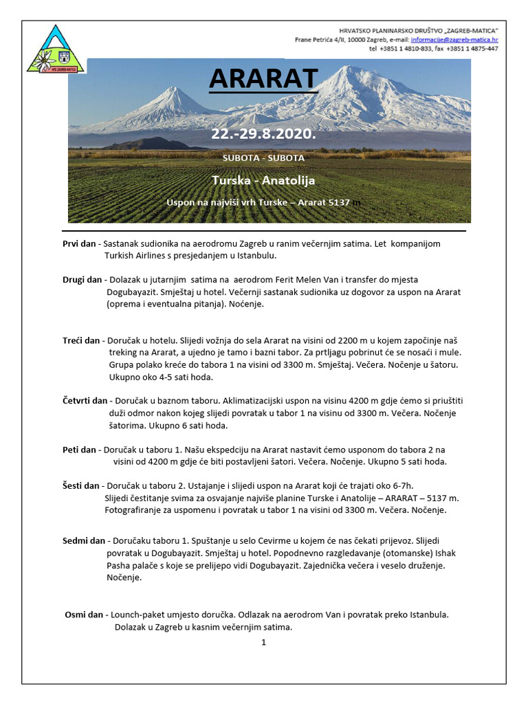 Planinarski Uspon na Ararat | PDF