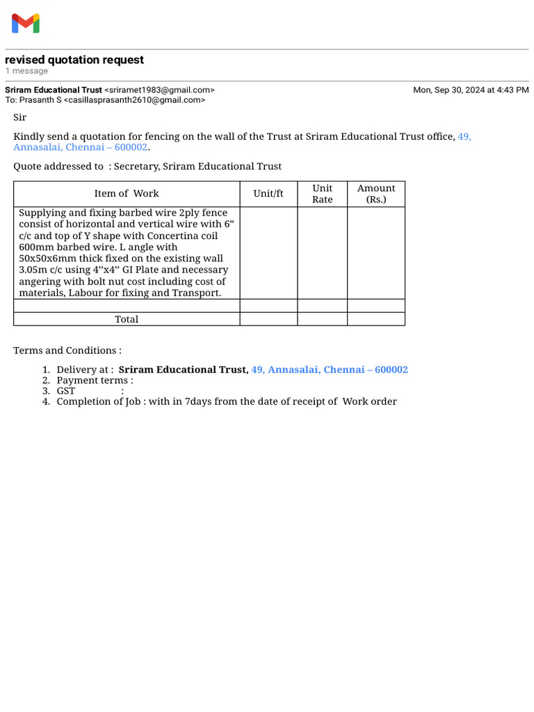 Gmail - Revised Quotation Request | PDF