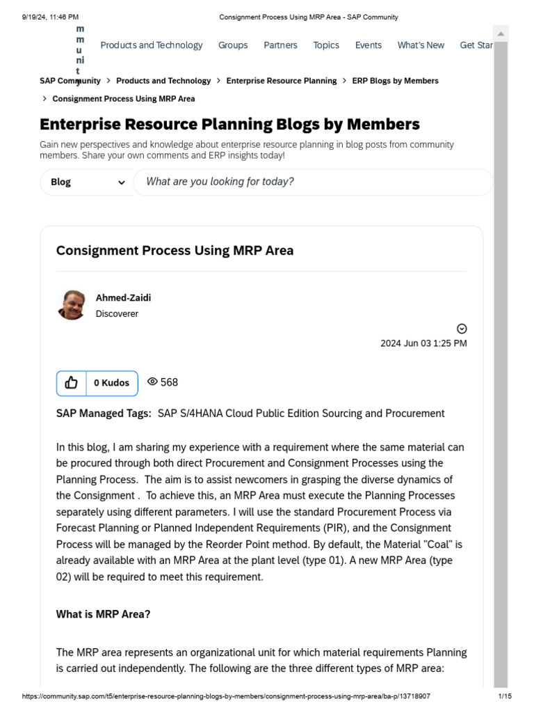 Consignment Process Using MRP Area - SAP Community | PDF