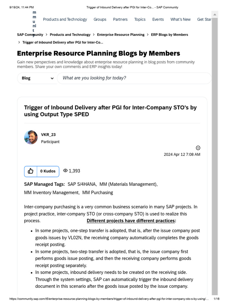 Trigger of Inbound Delivery After PGI For Inter-Co... - SAP Community | PDF