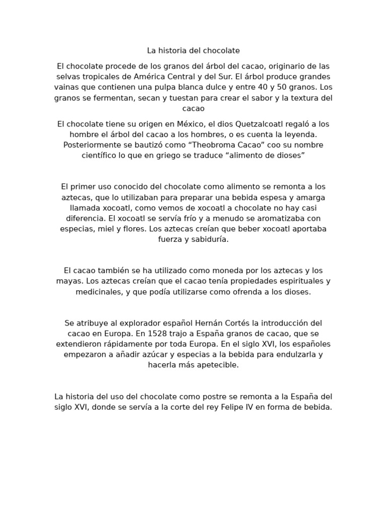 La Historia Del Chocolate | PDF | Chocolate | Cocina mesoamericana