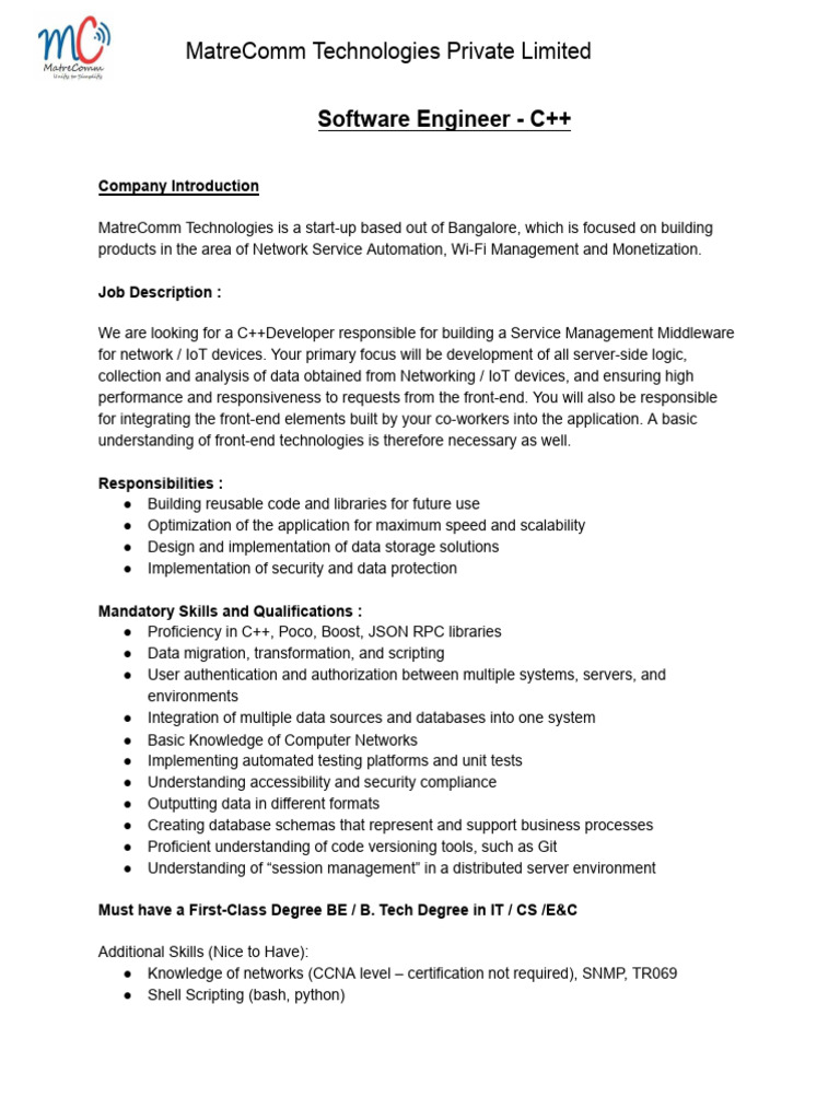 Software Engineer - C++ | PDF