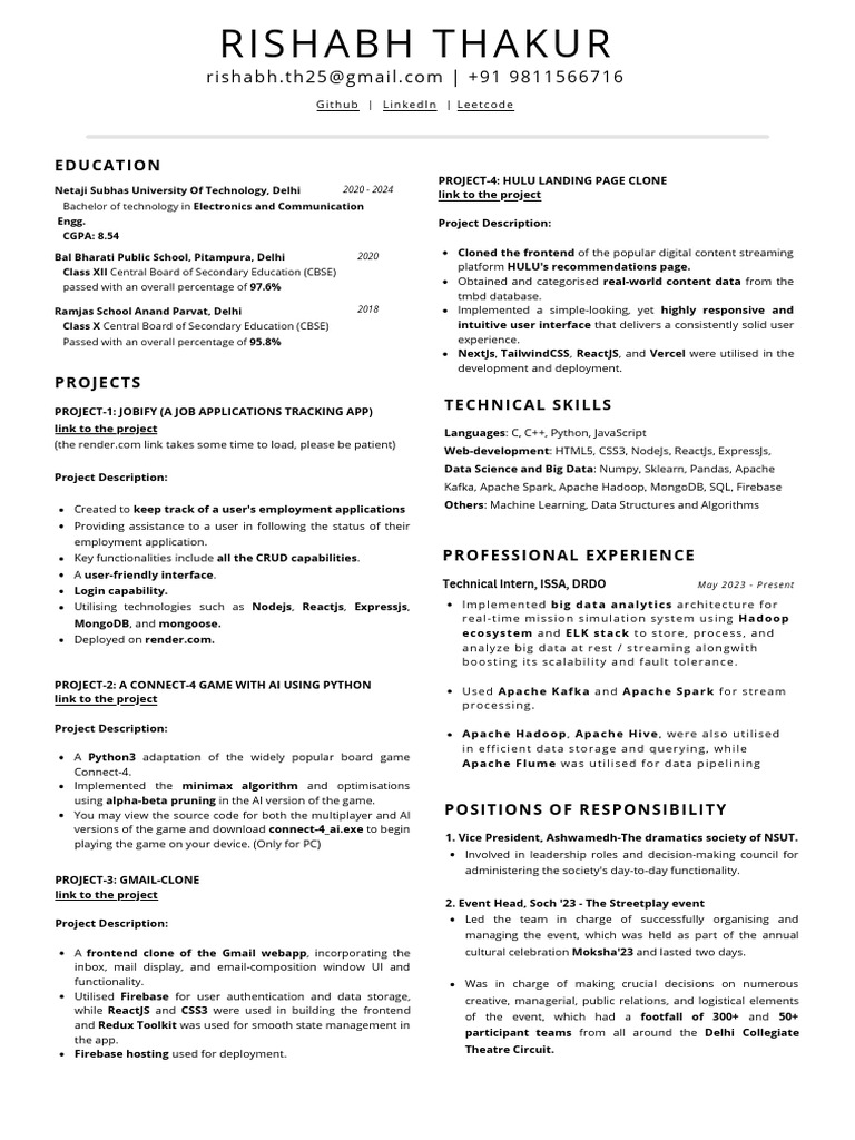 Rishabh Thakur Resume PDF | PDF