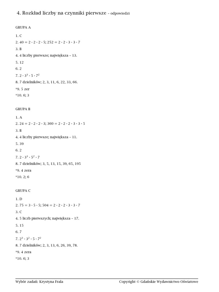 Rozkład Liczby Na Czynniki Pierwsze - Odp | PDF