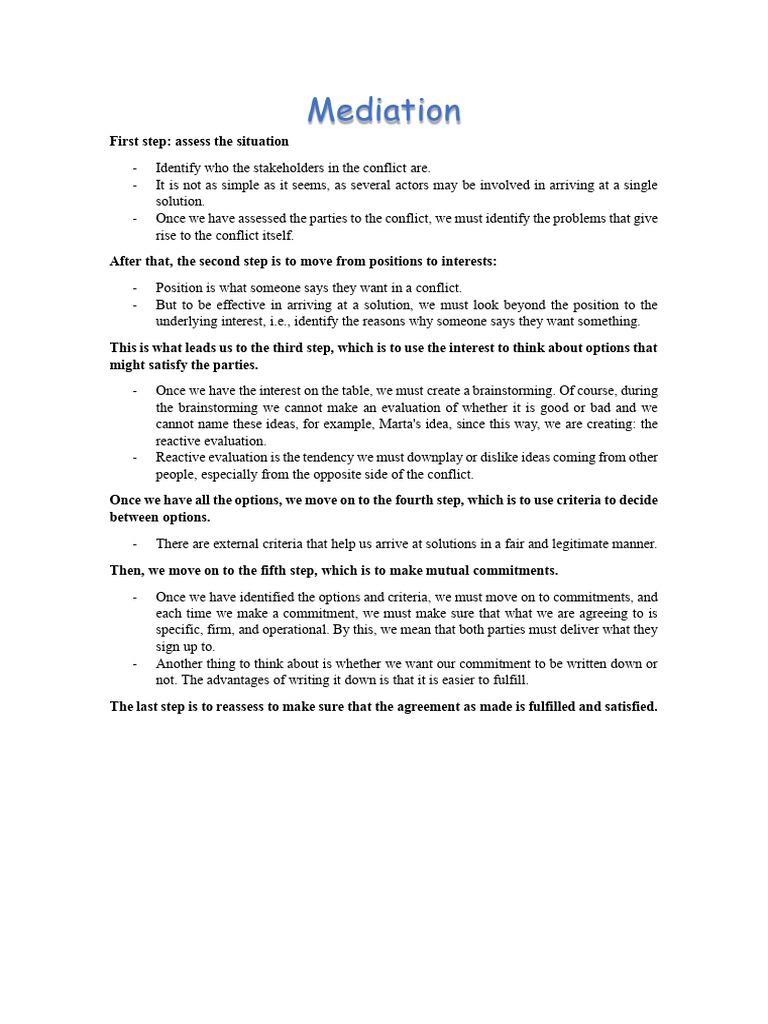 Steps of Conflict Resolution | PDF