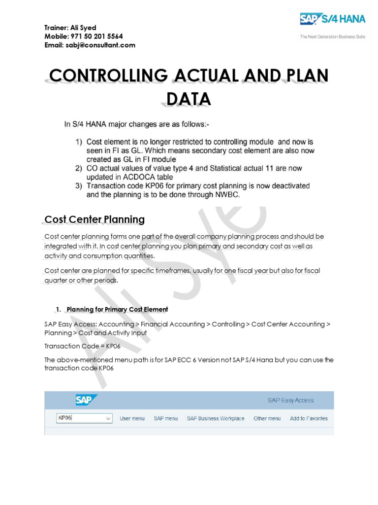 Actual and Plan Data Controlling | PDF