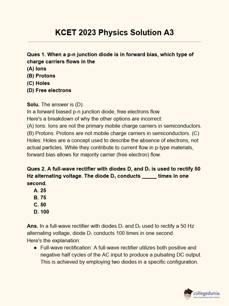 KCET 2023 Physics Solution A3 | PDF