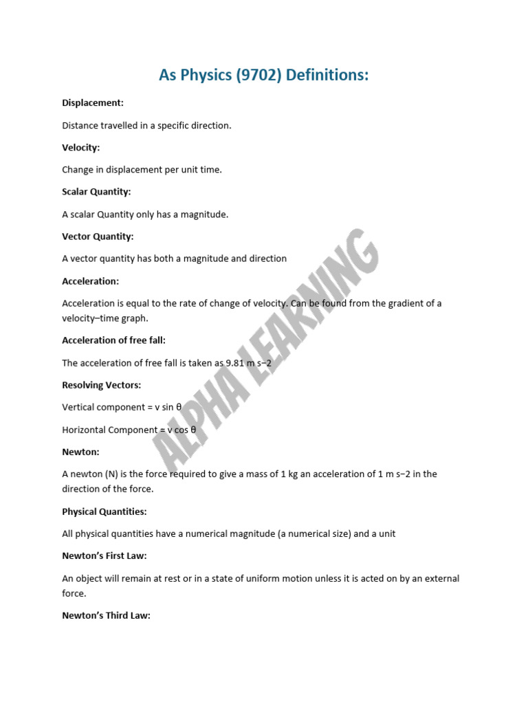 As Physics Definitions - Combined | PDF