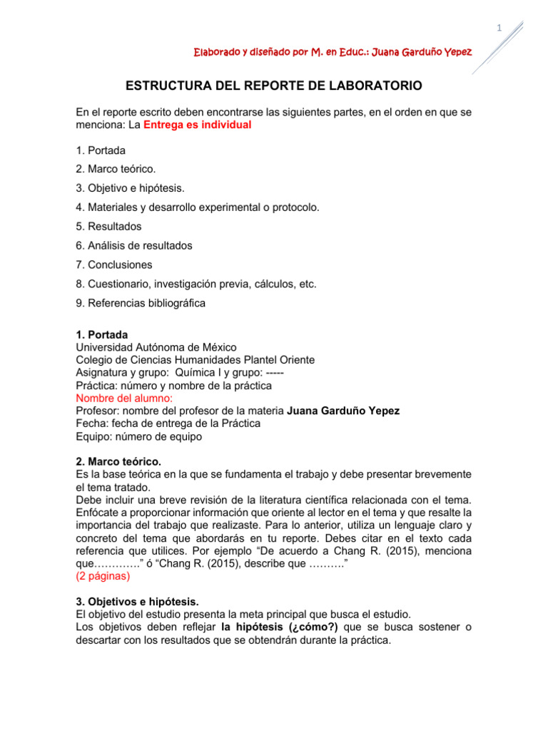 ESTRUCTURA DEL REPORTE DE LABORATORIO | PDF