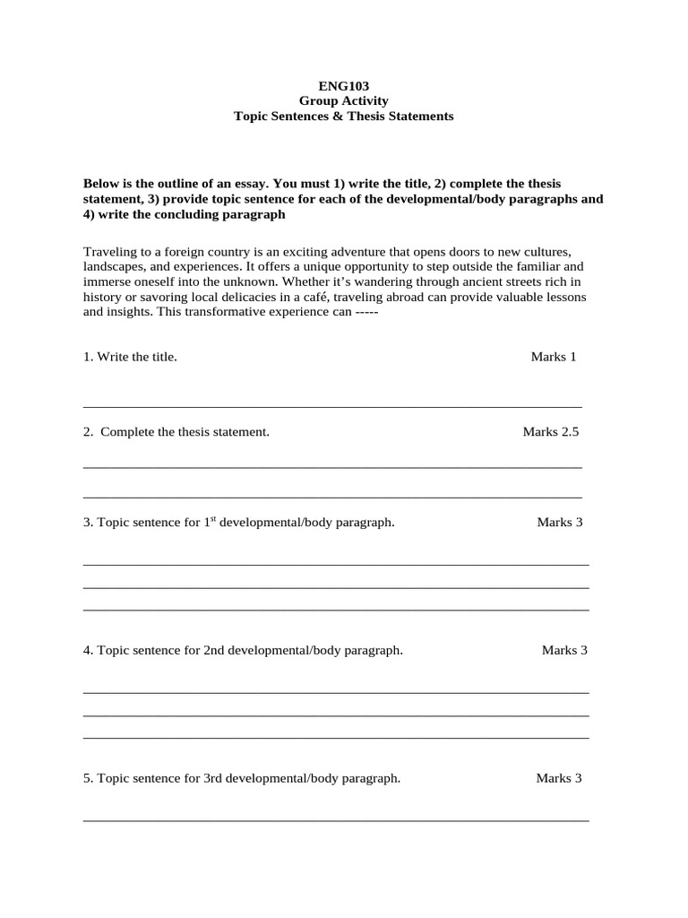 ENG103 Intro&Thesis Statement Activity | PDF