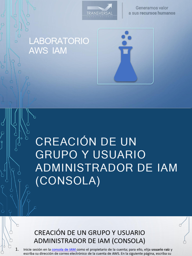 3 Laboratorio-AWS-IAM CREACIÓN DE UN GRUPO Y USUARIO ADMINISTRADOR MODULO 1 | PDF