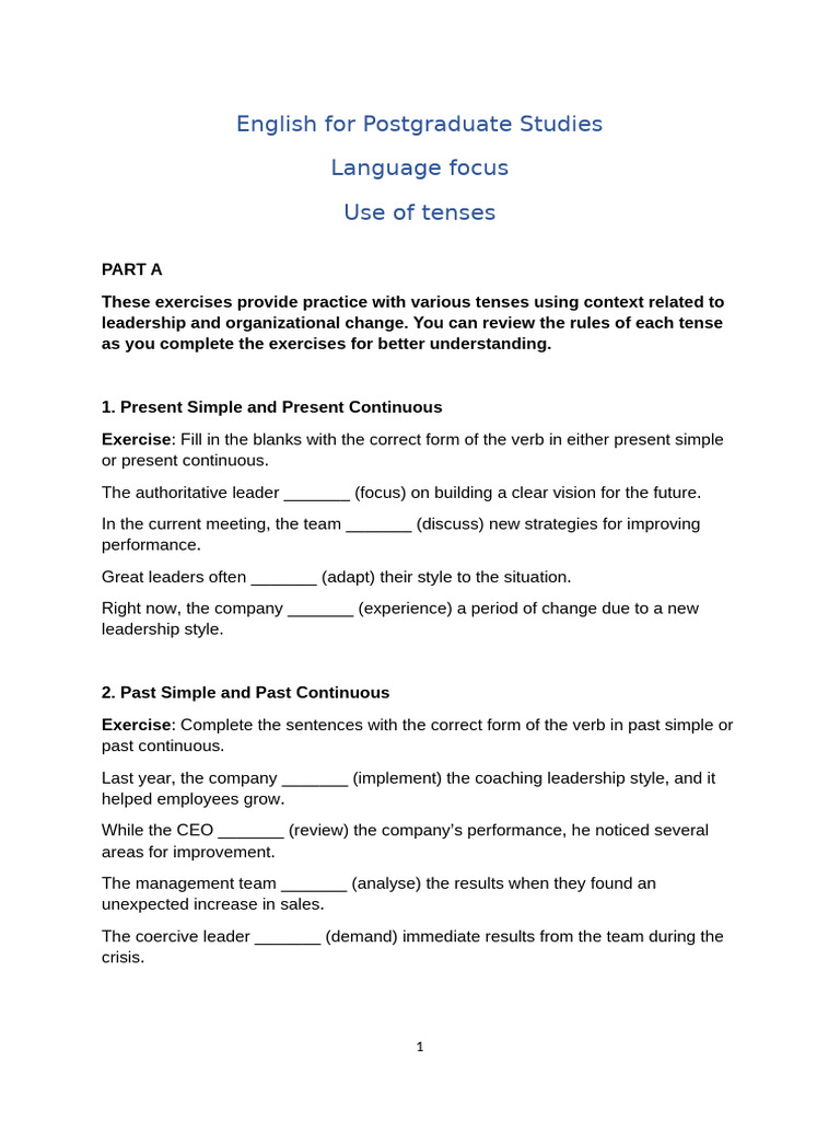 Language Focus Use of tenses | PDF